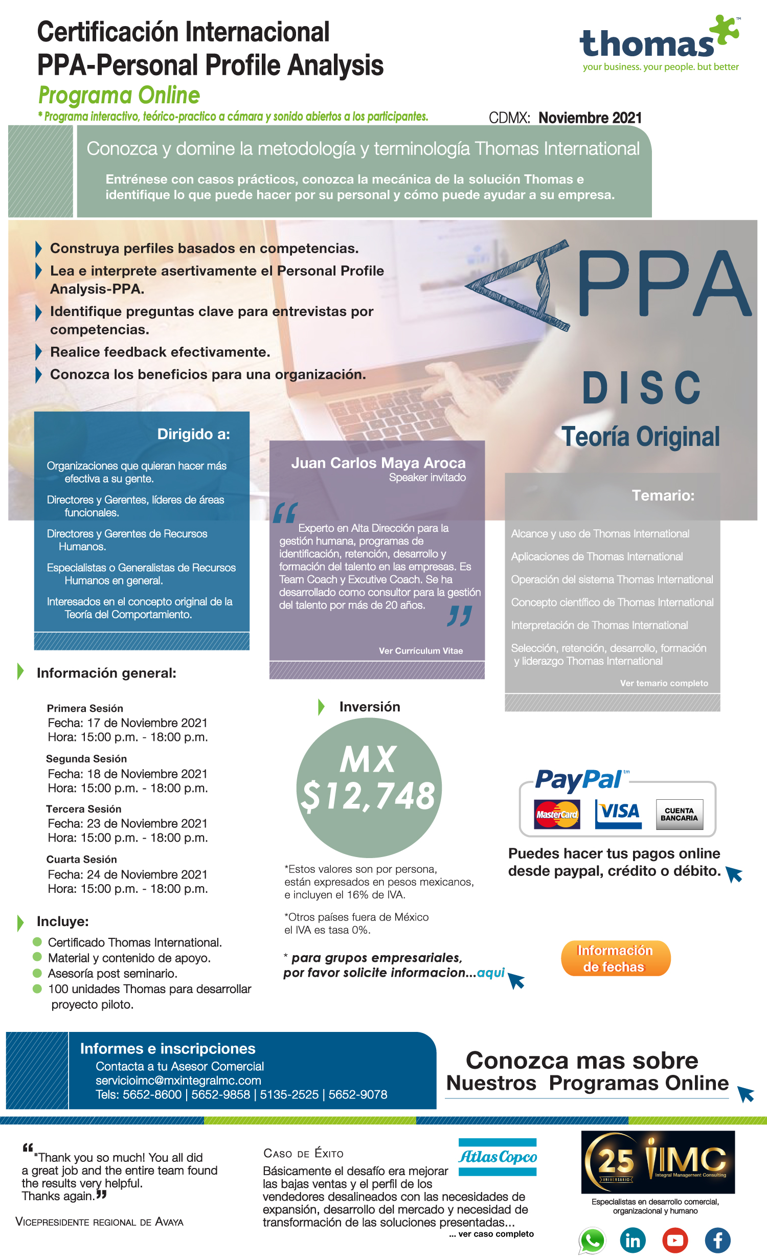 Certificación Internacional Thomas PPA Online|IMC